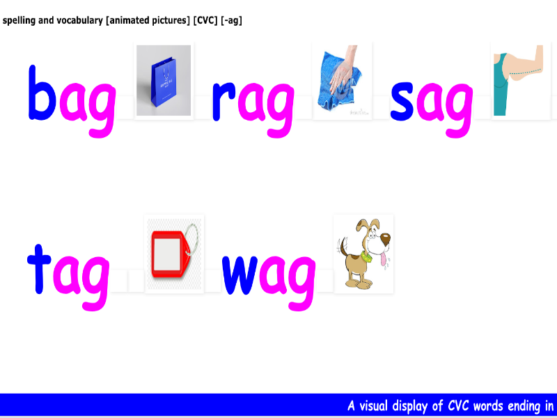 spelling and vocabulary [CVC] [animated spelling] [-ag] | Teaching ...
