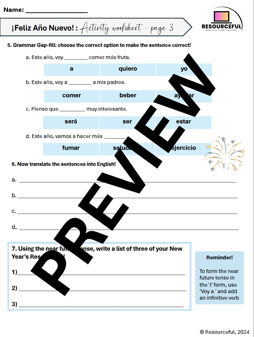 Spanish New Years Resolutions Activity Worksheets (x3!): Feliz Año ...