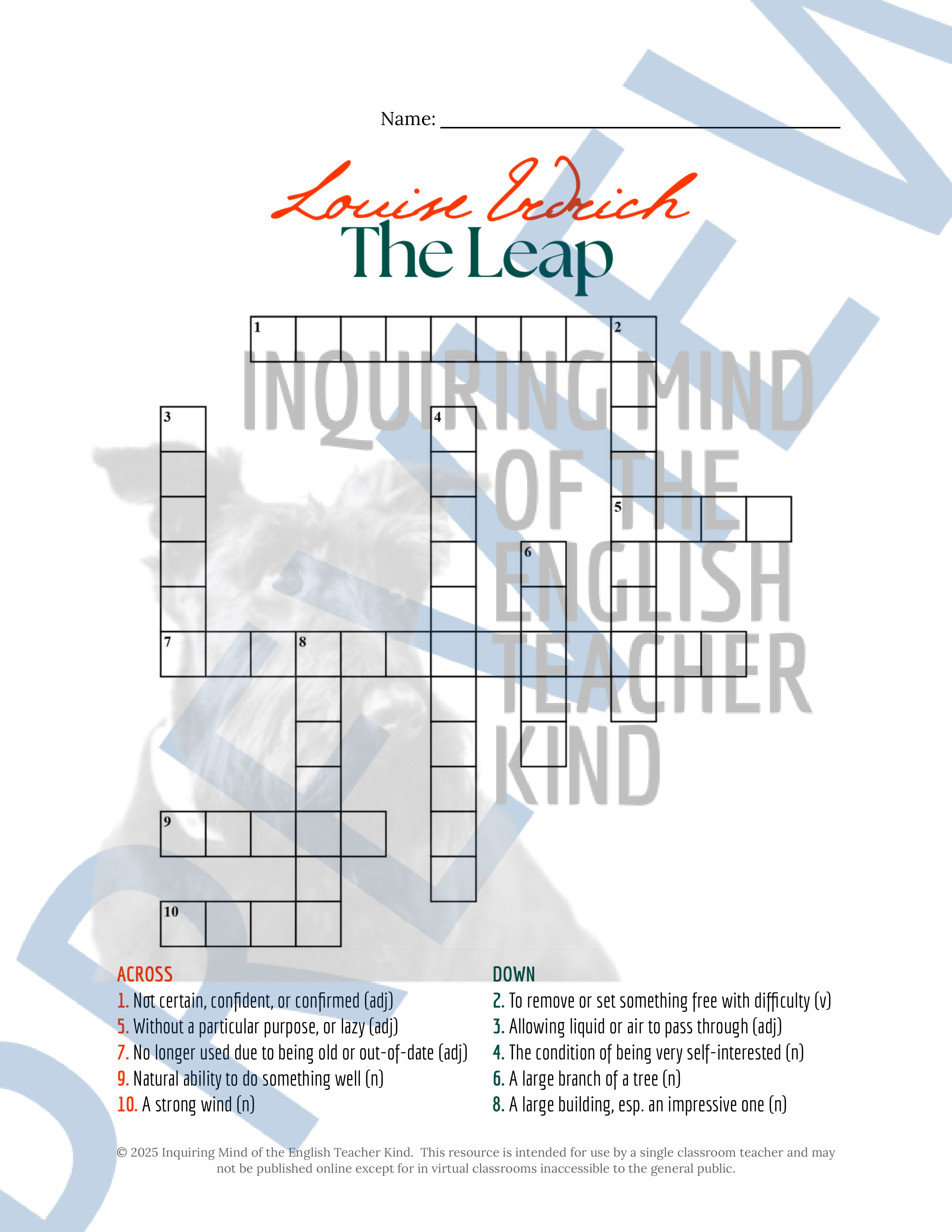 "The Leap" by Louise Erdrich Vocabulary Games and Activities (Short ...