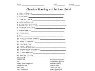 Chemical Bonding and the Ionic Bond Word Scramble for General Chemistry ...
