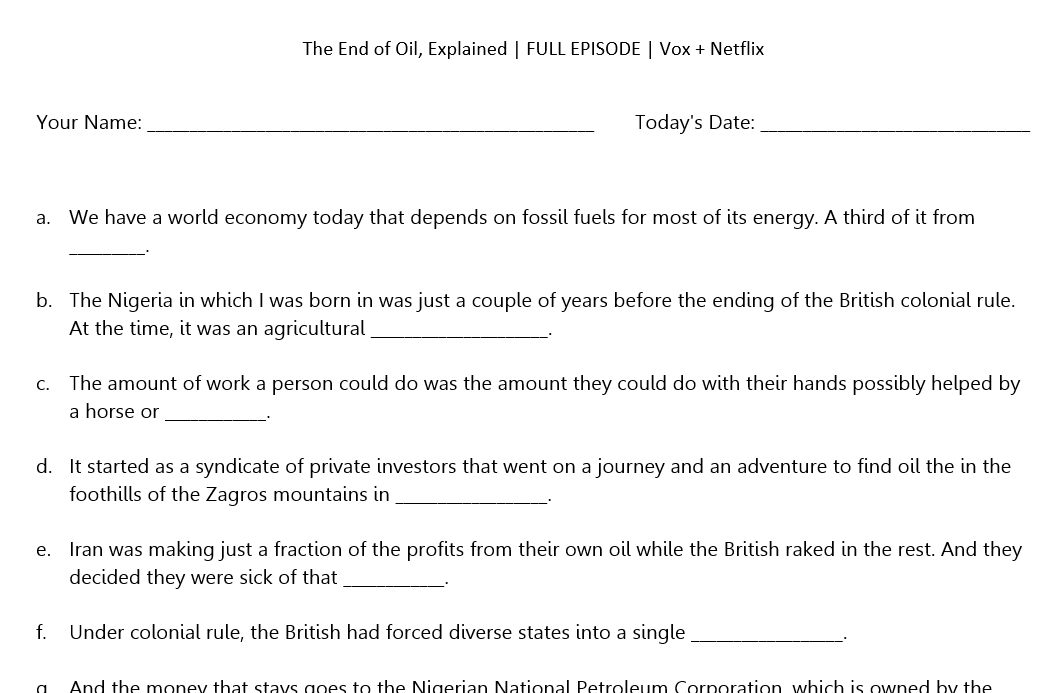 The Future of Oil: video worksheets, differentiated. | Teaching Resources