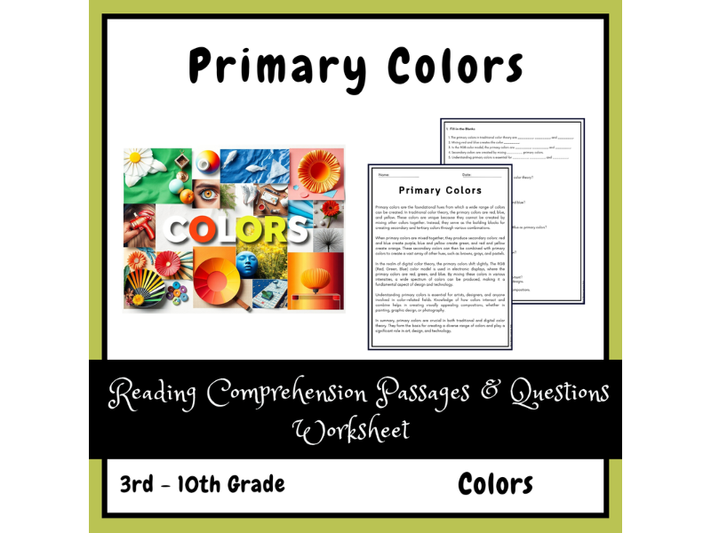 Primary Colors Reading Comprehension Passages & Questions Worksheets ...