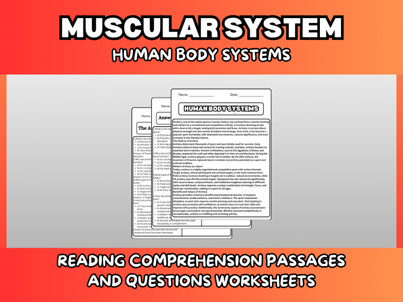 Muscular System Reading Comprehension Passages and Questions Worksheets ...