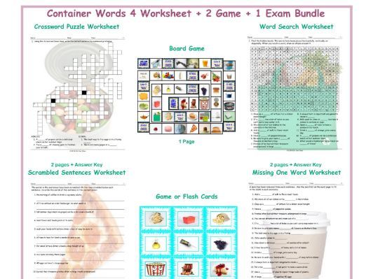 Container Words 4 Worksheet-2 Game-1 Exam Bundle | Teaching Resources