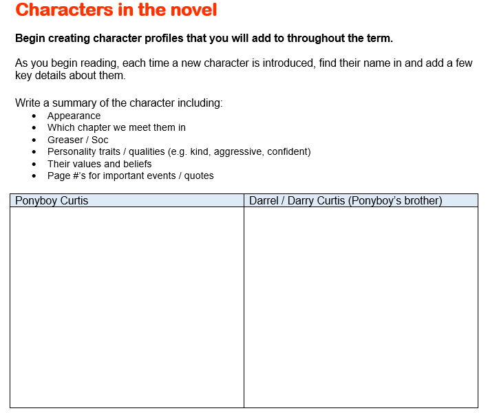 10 English – The Outsiders Novel Study – Work Booklet | Teaching Resources