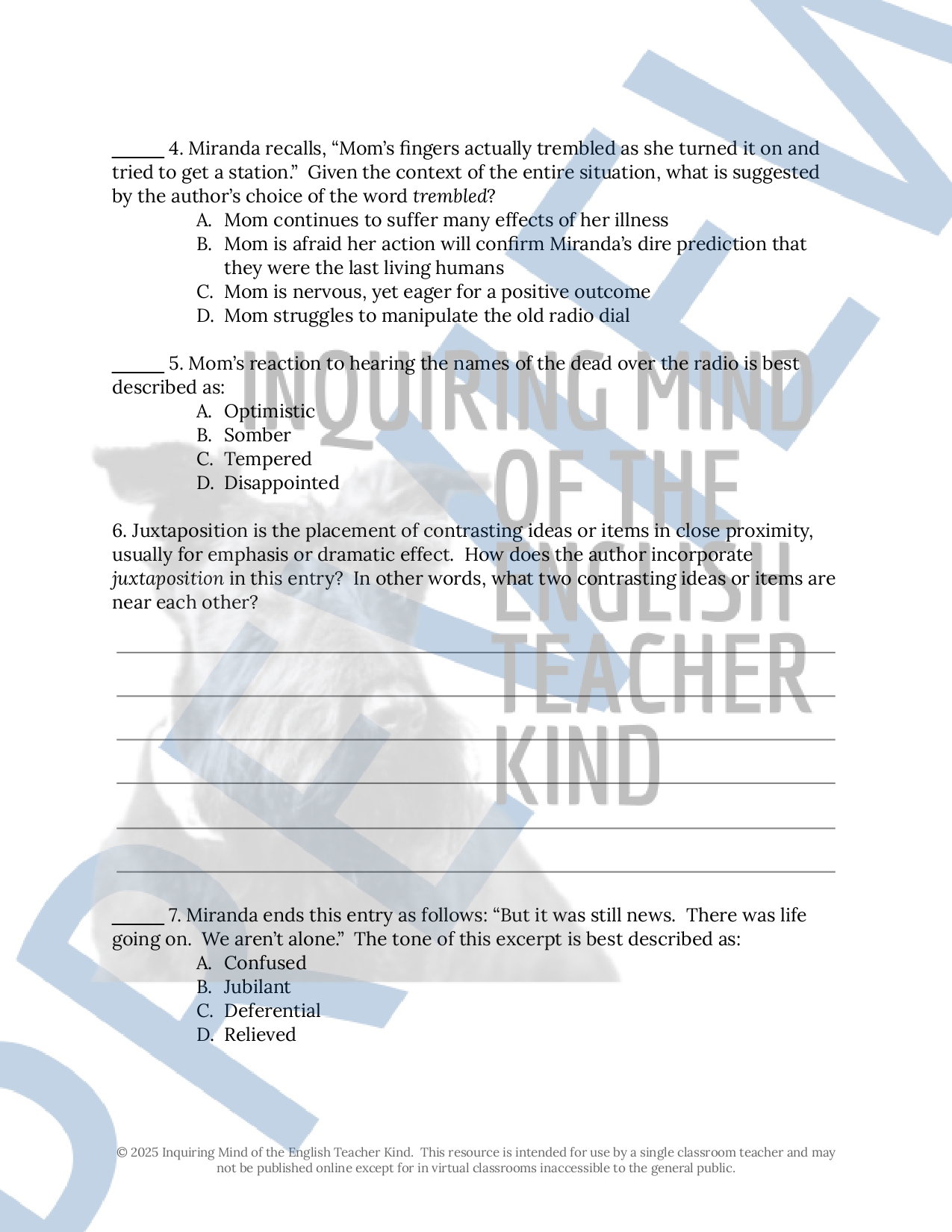 Life As We Knew It Chapter 20 Close Reading Inference Worksheet and ...
