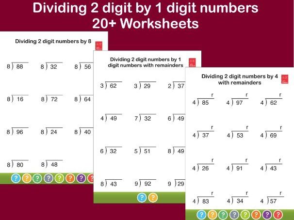 Divide 2 Digit By A 1 Digit Number 20 Worksheets Teaching Resources