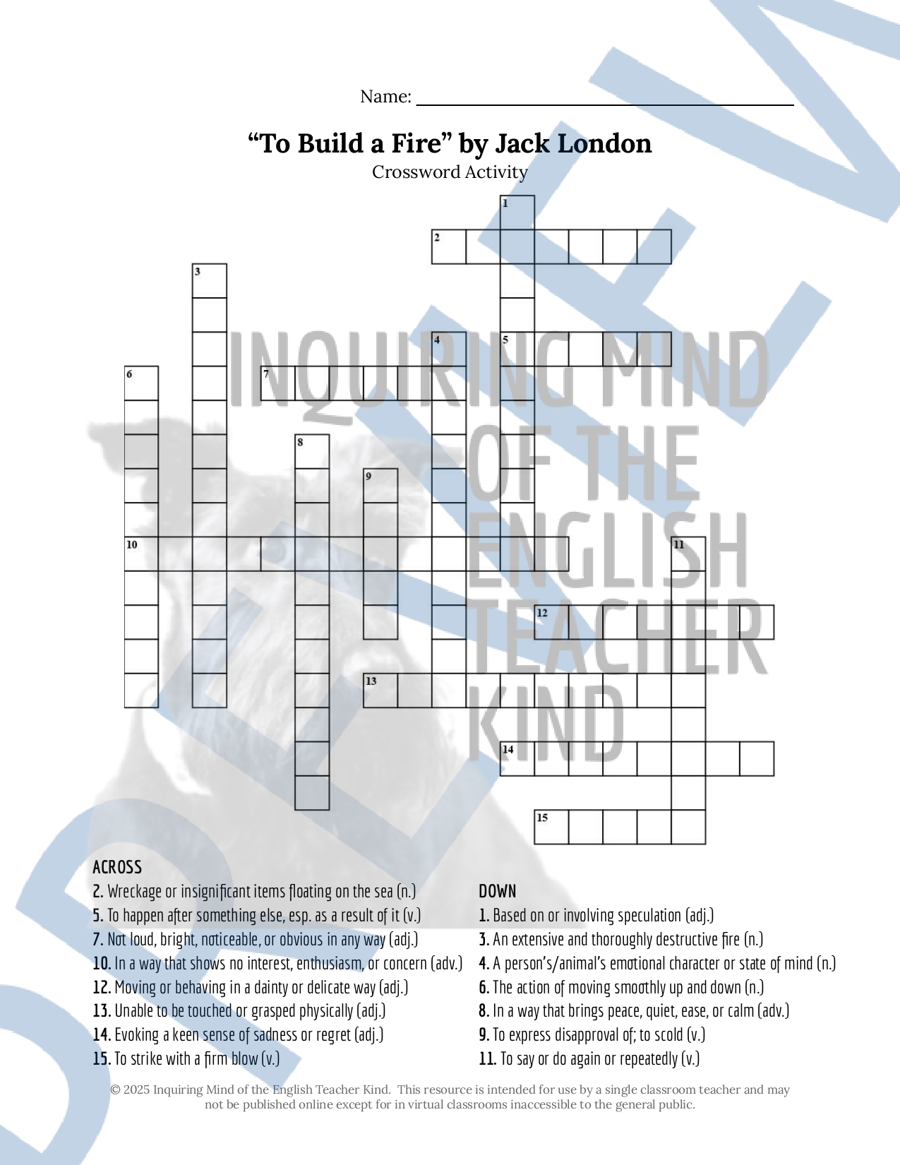 "To Build a Fire" by Jack London Vocabulary Games and Activities ...