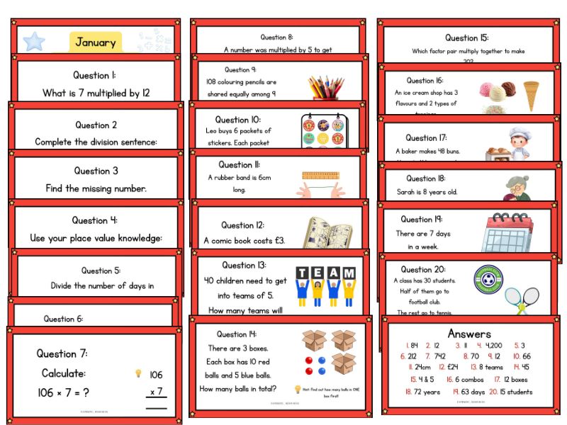January Maths Challenge – Multiplication & Division (Year 4) 20 ...