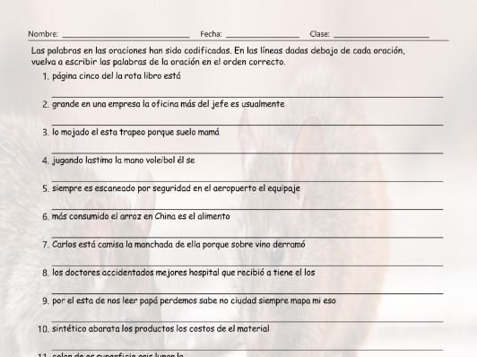 Masculine versus Feminine Regular Nouns Spanish Scrambled Sentences ...