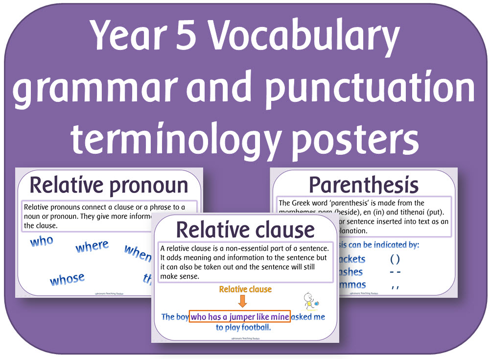 Year 5 Vocabulary Grammar And Punctuation Terminology Posters 