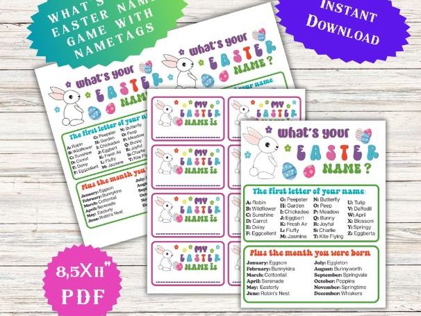 What's Your Easter Name, Nametags, Printable Easter Game, Activity for ...