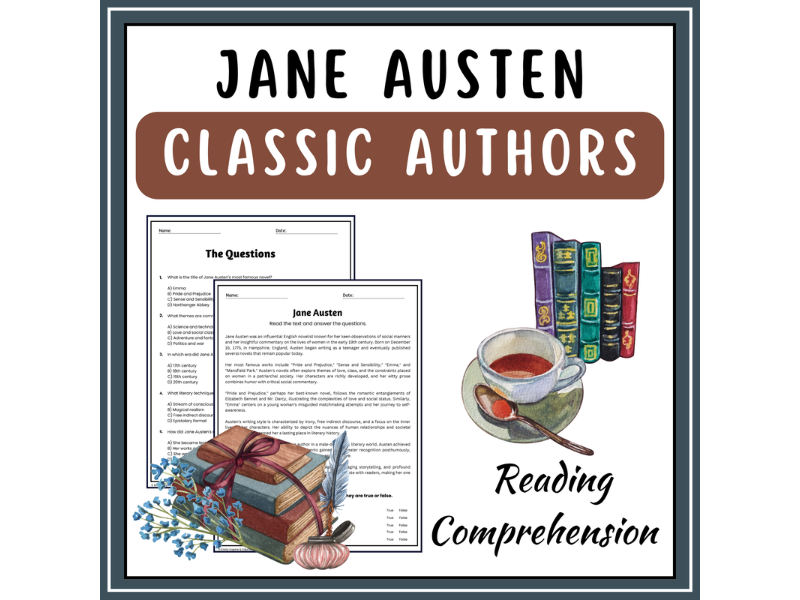 Jane Austen Reading Comprehension Passages & Questions Worksheets ...