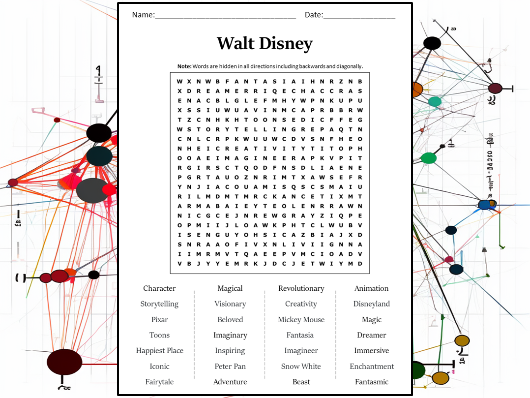 Walt Disney Word Search Puzzle Worksheet Activity | Teaching Resources