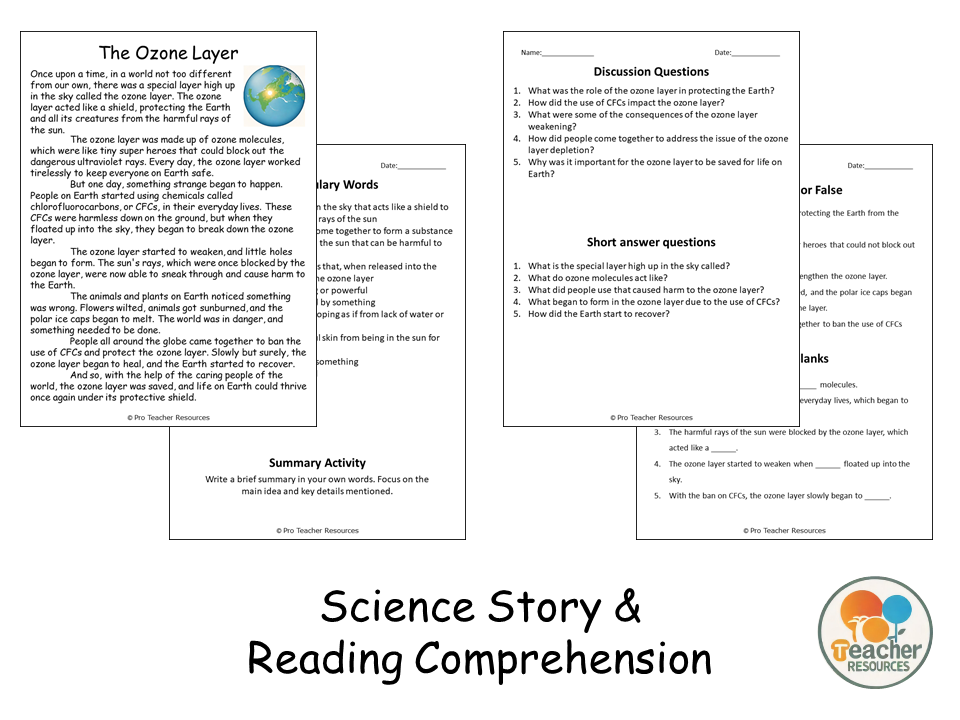 The Ozone Layer Reading Science Story Comprehension Questions Worksheet ...