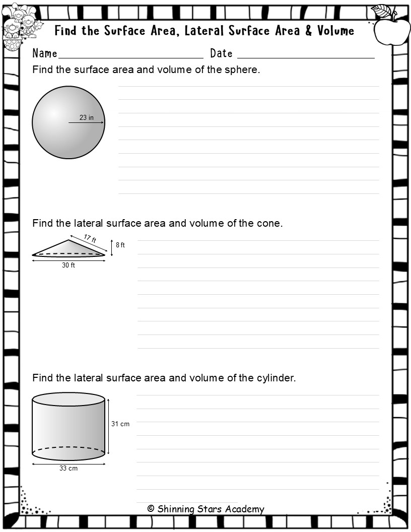 Find the Surface Area, Lateral Surface Area, and Volume of Shapes ...