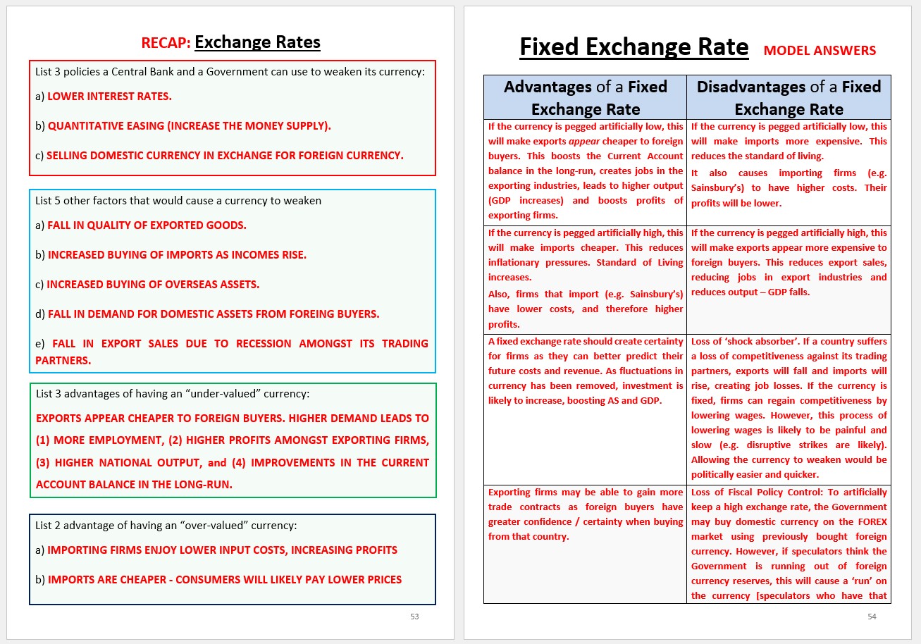 Exchange Rates Booklet (AQA Economics A-Level), Fixed vs Free Floating ...