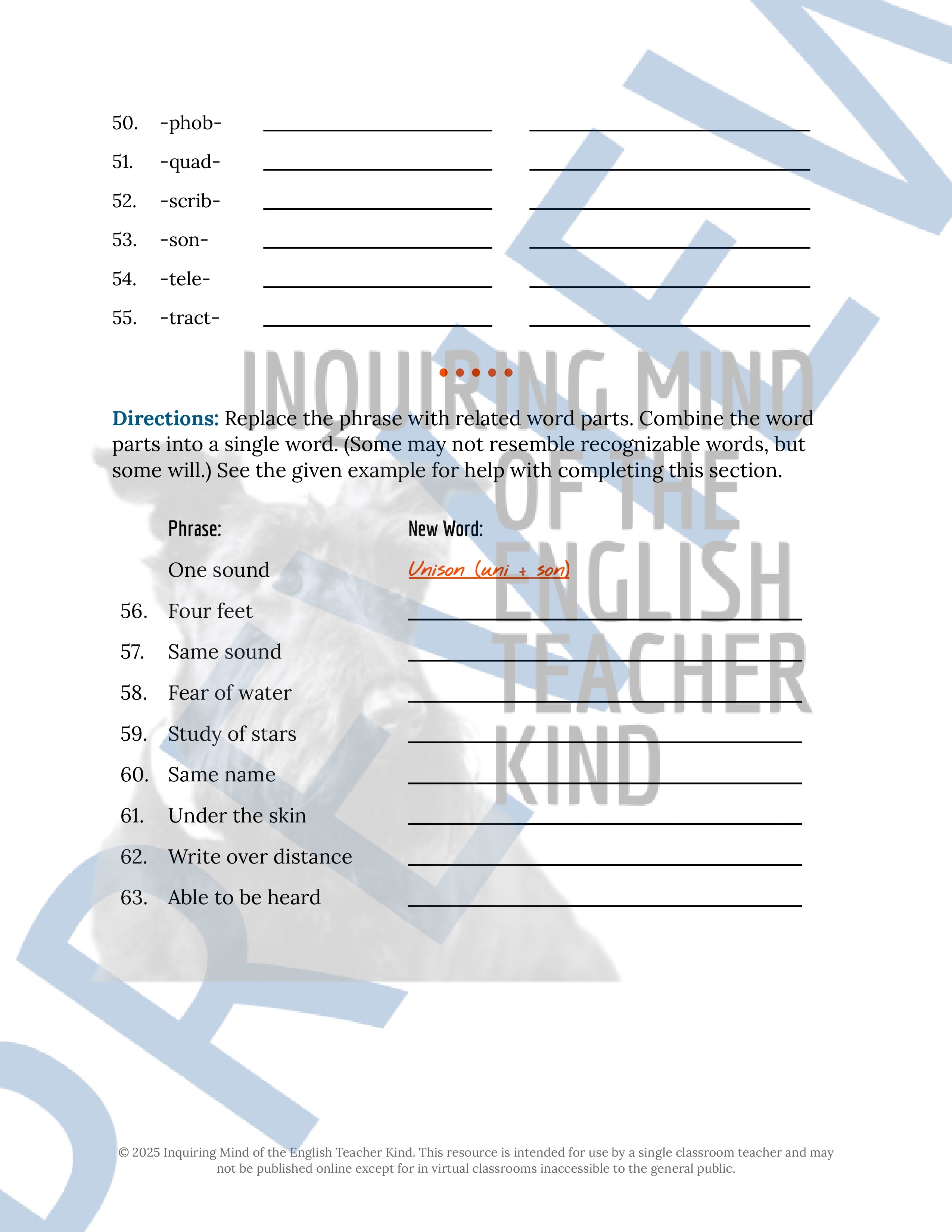 Grammar Review Worksheet on Prefixes, Suffixes, and Roots | Teaching ...