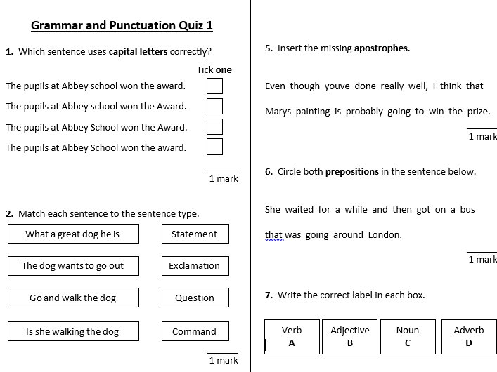 Year 6 SPAG Quizzes Practice SATs Teaching Resources