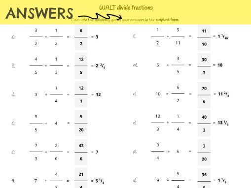 Worksheet On Dividing Fractions Teaching Resources