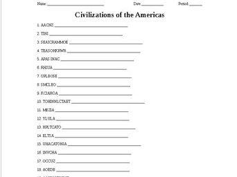 Civilizations of the Americas Word Scramble for World History ...