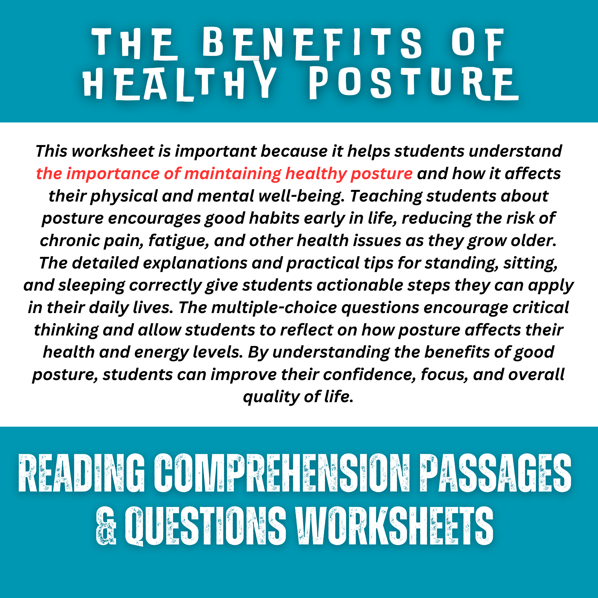 The Benefits of Healthy Posture - Health Reading Worksheet | Teaching ...