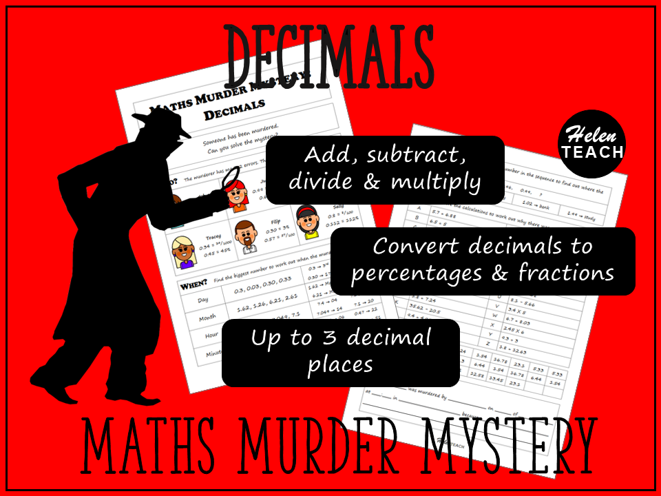Decimals Maths Murder Mystery With Answers | Teaching Resources
