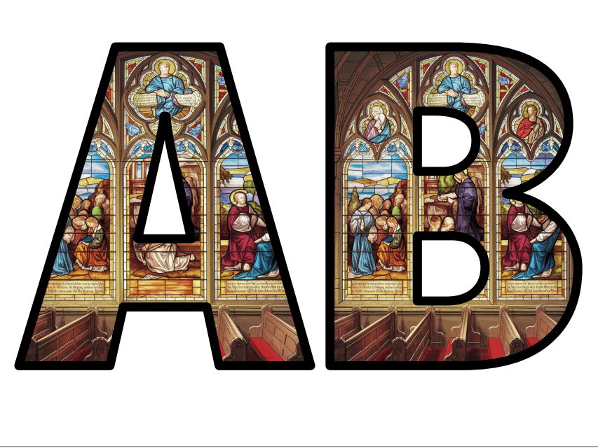 Beautiful Stained Glass CHurch WIndow Lettering Set Display Title ...