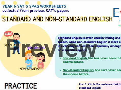 Standard and Non-standard English- Year 6 SPAG SAT's - GRAMMAR ...