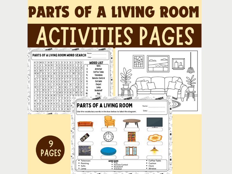 Identify the Parts of a Living Room – Vocabulary Labeling Diagram ...