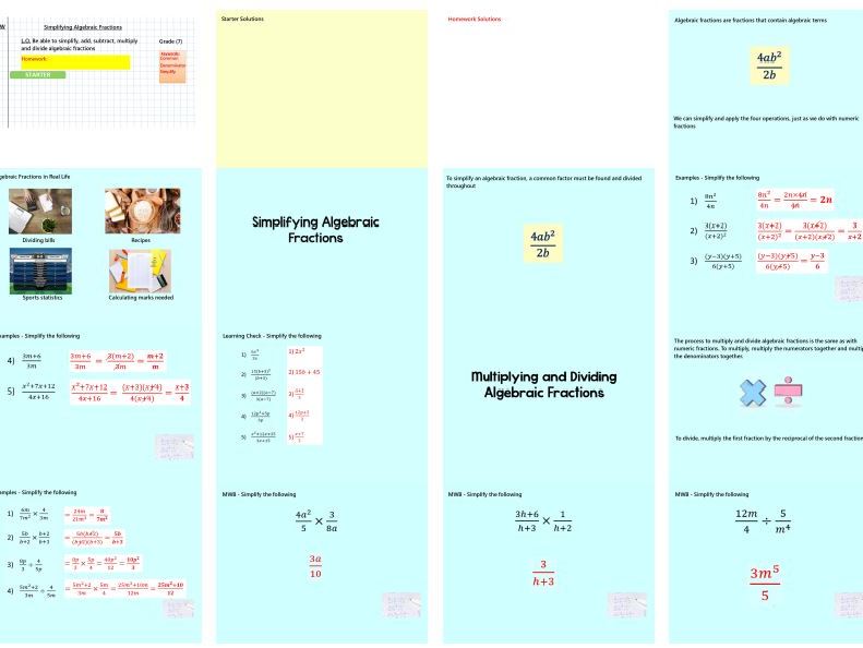 Simplifying Solving Algebraic Fractions 2 Maths GCSE PowerPoint