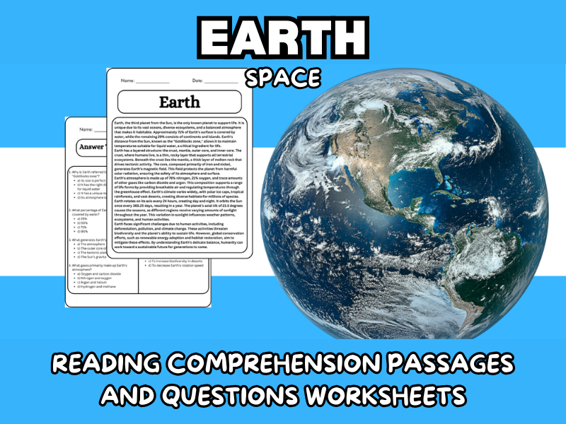 Earth - Space Reading Comprehension Passages and Questions Worksheets ...