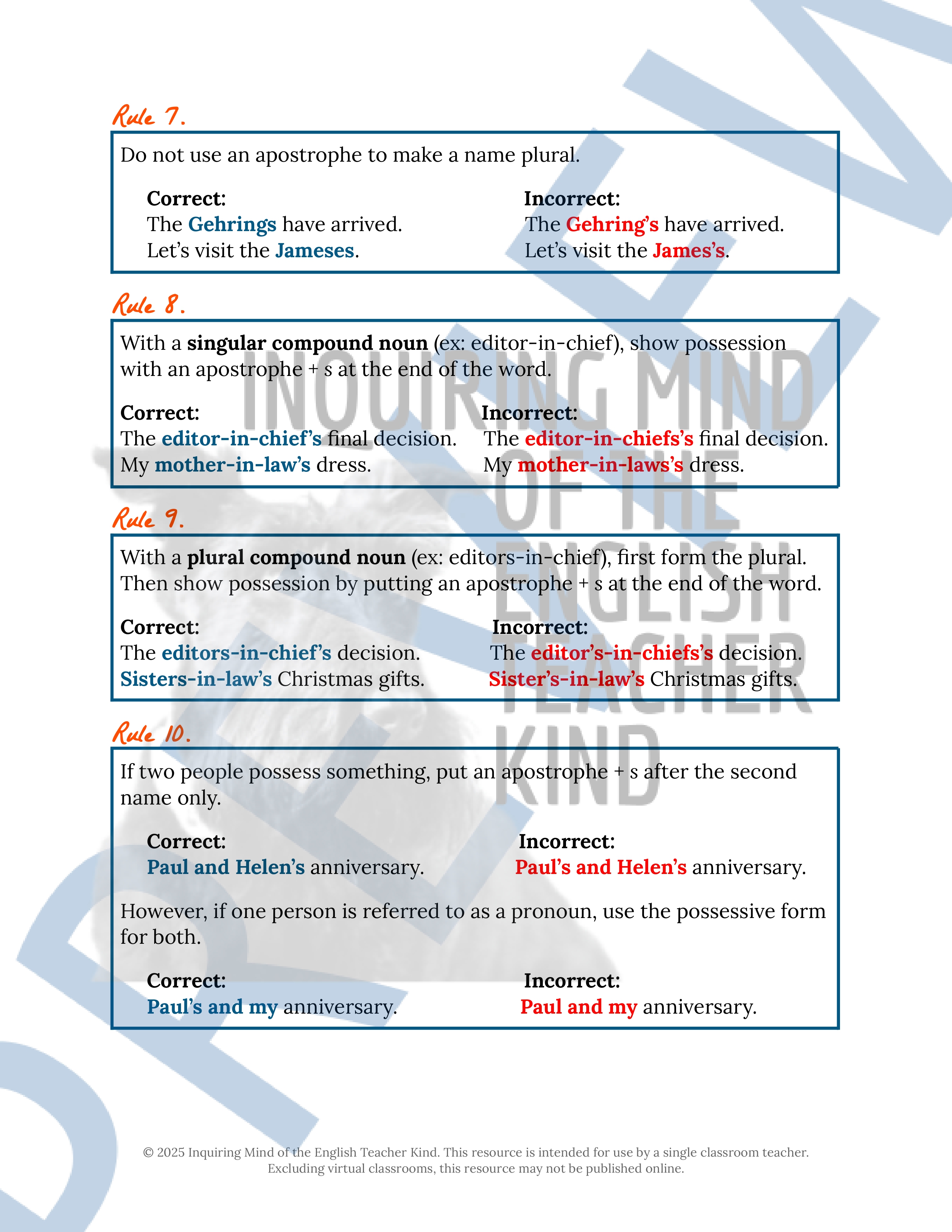 Grammar Review Practice Worksheet on Apostrophe Usage with Answer Key ...