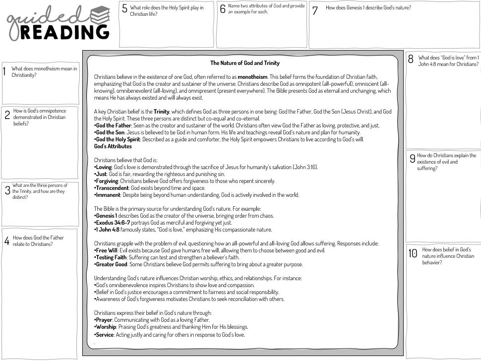 Christian Beliefs: The Nature of God and Trinity Guided Reading ...