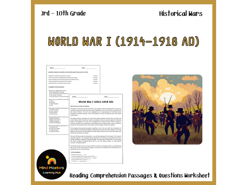World War I (1914–1918 AD) Reading Comprehension Passages & Questions ...