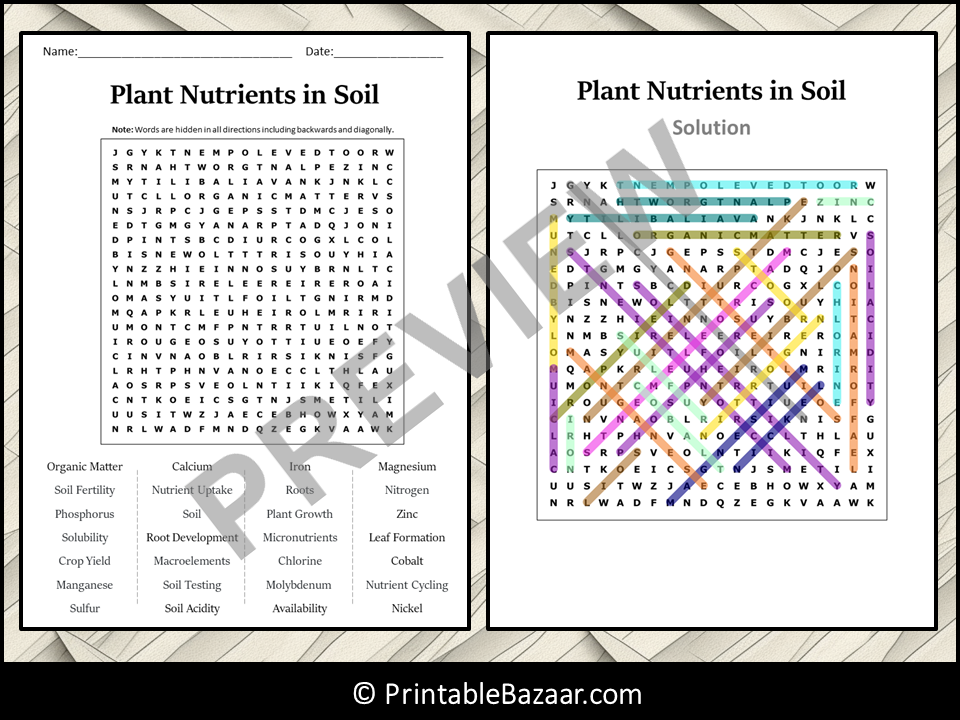 Plant Nutrients in Soil Word Search Puzzle Worksheet Activity ...