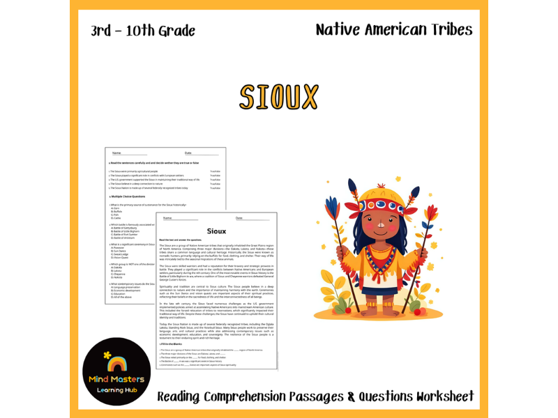 Sioux Reading Comprehension Passages & Questions Worksheets | Teaching ...