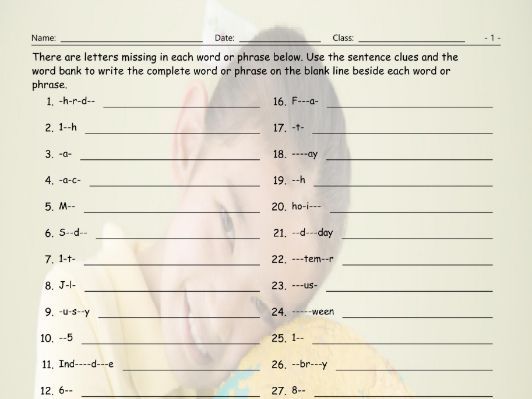 Weekdays-Months-Dates Missing Letters Worksheet | Teaching Resources