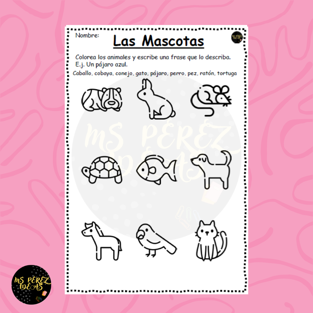 Colorea las mascotas - Colour the pets | Teaching Resources