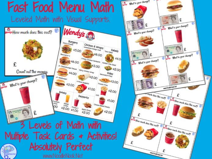 Fast Food Menu Math- WENDY'S for Autism Units and Early Elementary ...