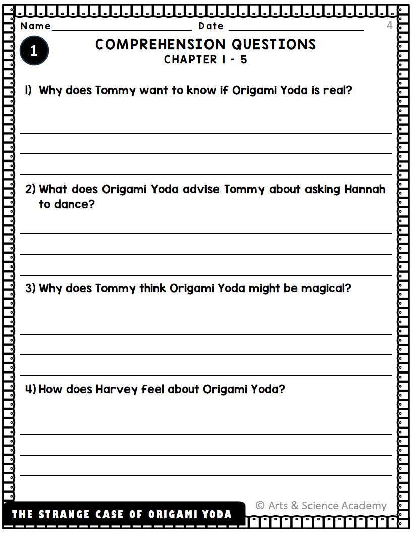 THE STRANGE CASE OF ORIGAMI YODA Novel Study Comprehension, Critical ...