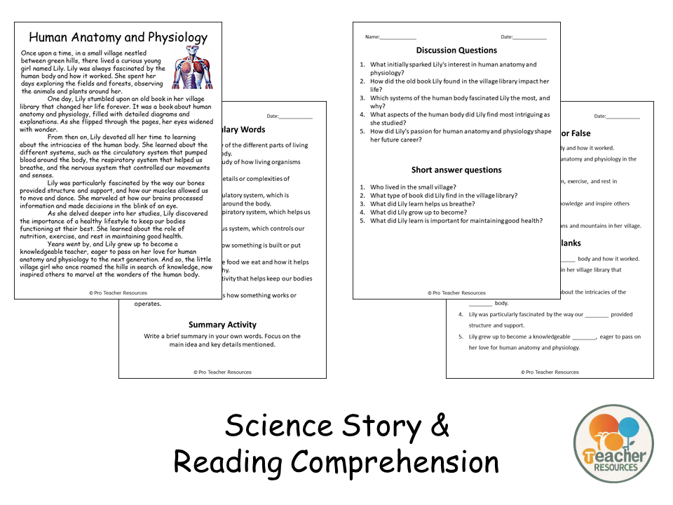 Human Anatomy and Physiology Reading Science Story Comprehension ...