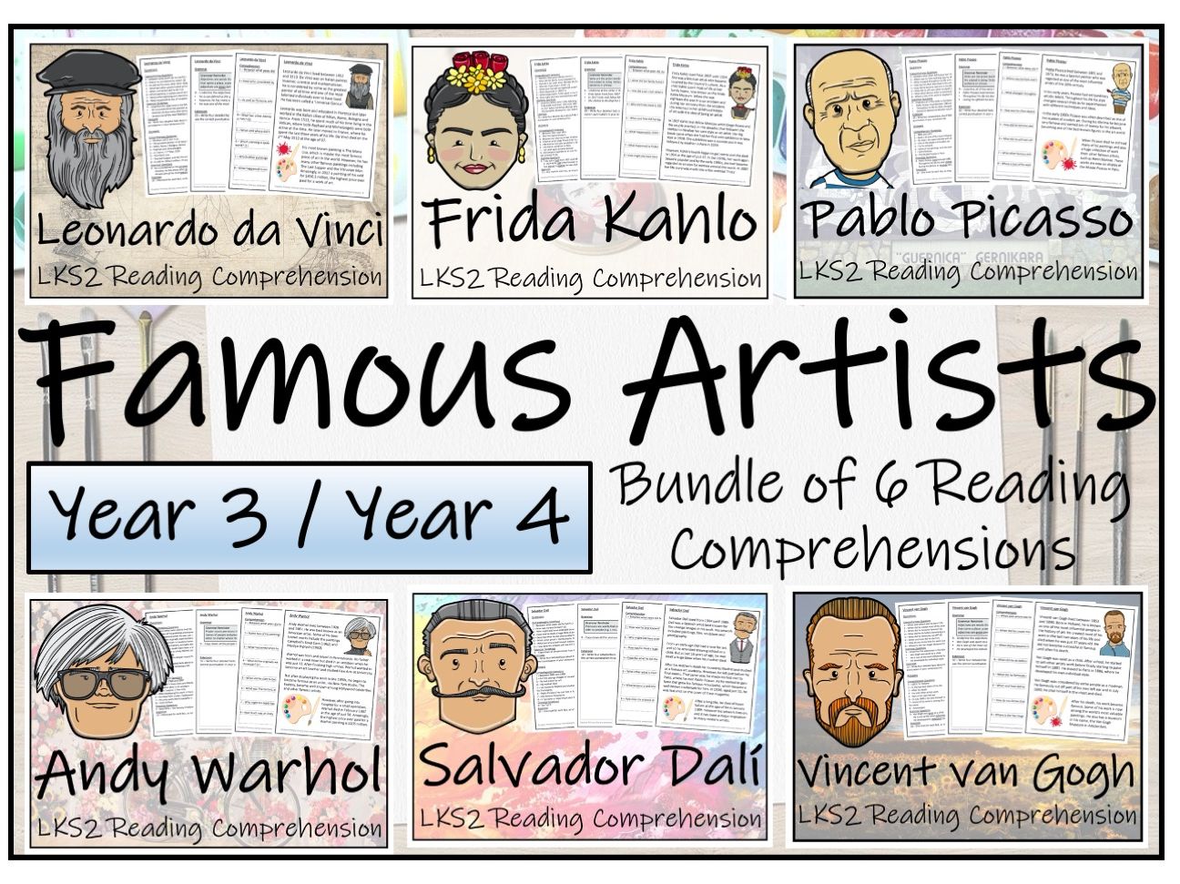 LKS2 Famous Artists Reading Comprehension Bundle | Teaching Resources