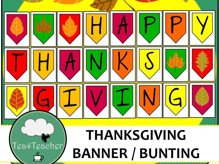 Happy Thanksgiving Banner - Great Thanksgiving Bunting with Fall Leaves ...