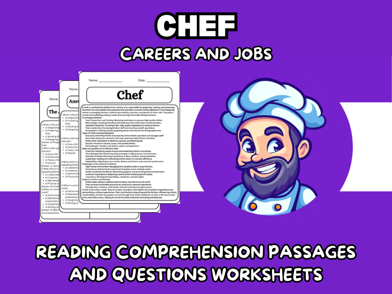 Chef - Careers and Jobs Reading Comprehension Passages & Questions ...