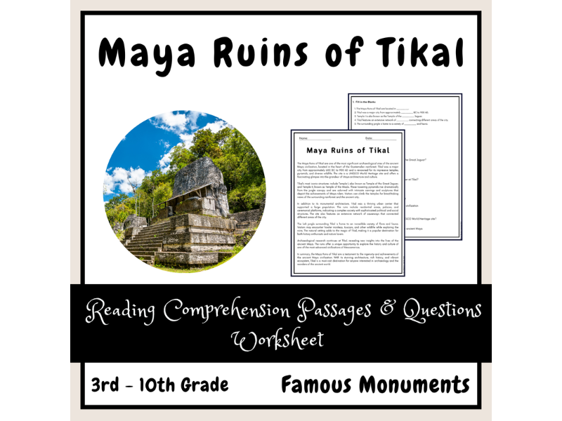 Maya Ruins of Tikal Reading Comprehension Passages & Questions ...