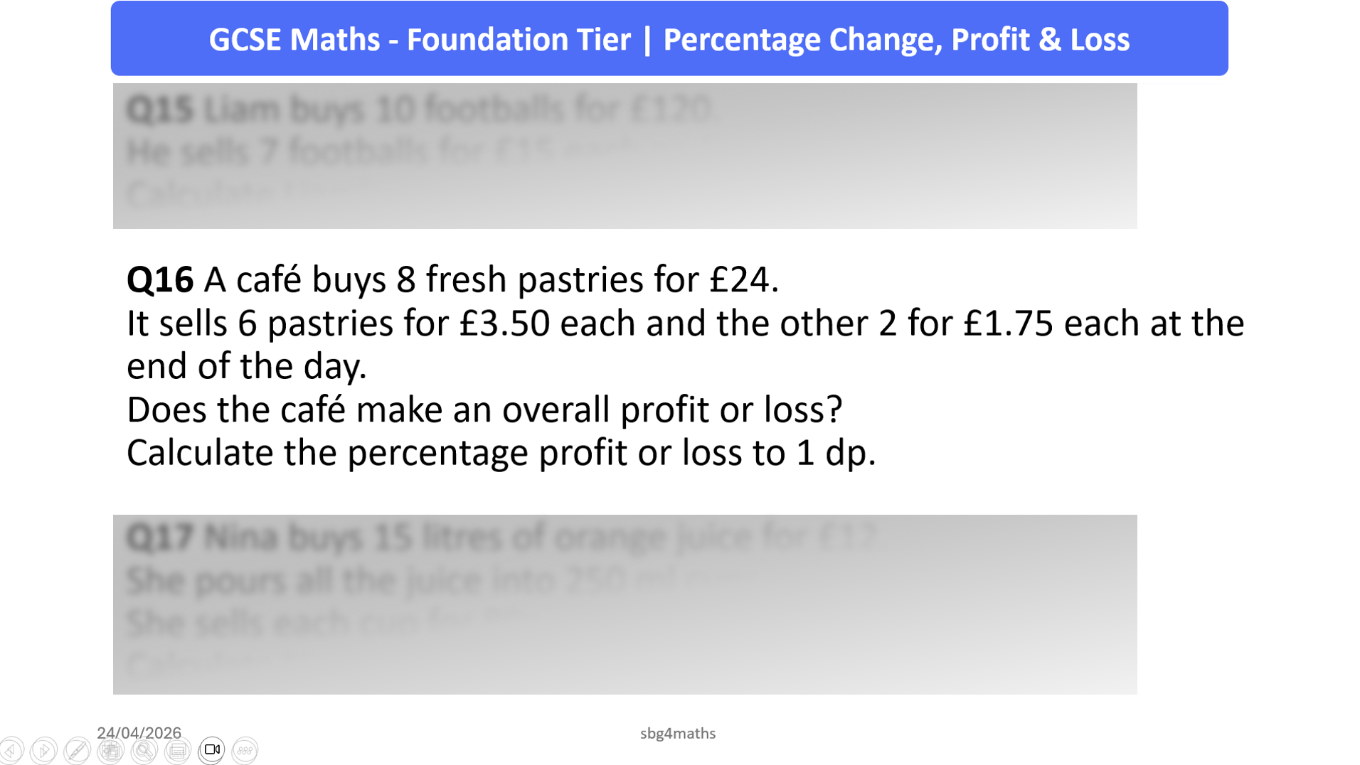 GCSE Maths Foundation – Percentage Change: Profit & Loss Worksheet with ...