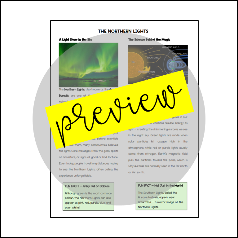 Northern Lights Reading Comprehension | KS2 Non-Fiction + Questions ...