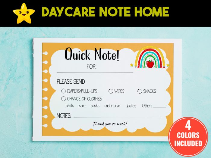 Daycare Quick Note Home | Childcare Mail | Note from Teacher ...