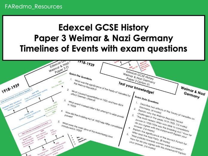 Edexcel GCSE History Paper 3 Weimar & Nazi Germany timeline of events ...